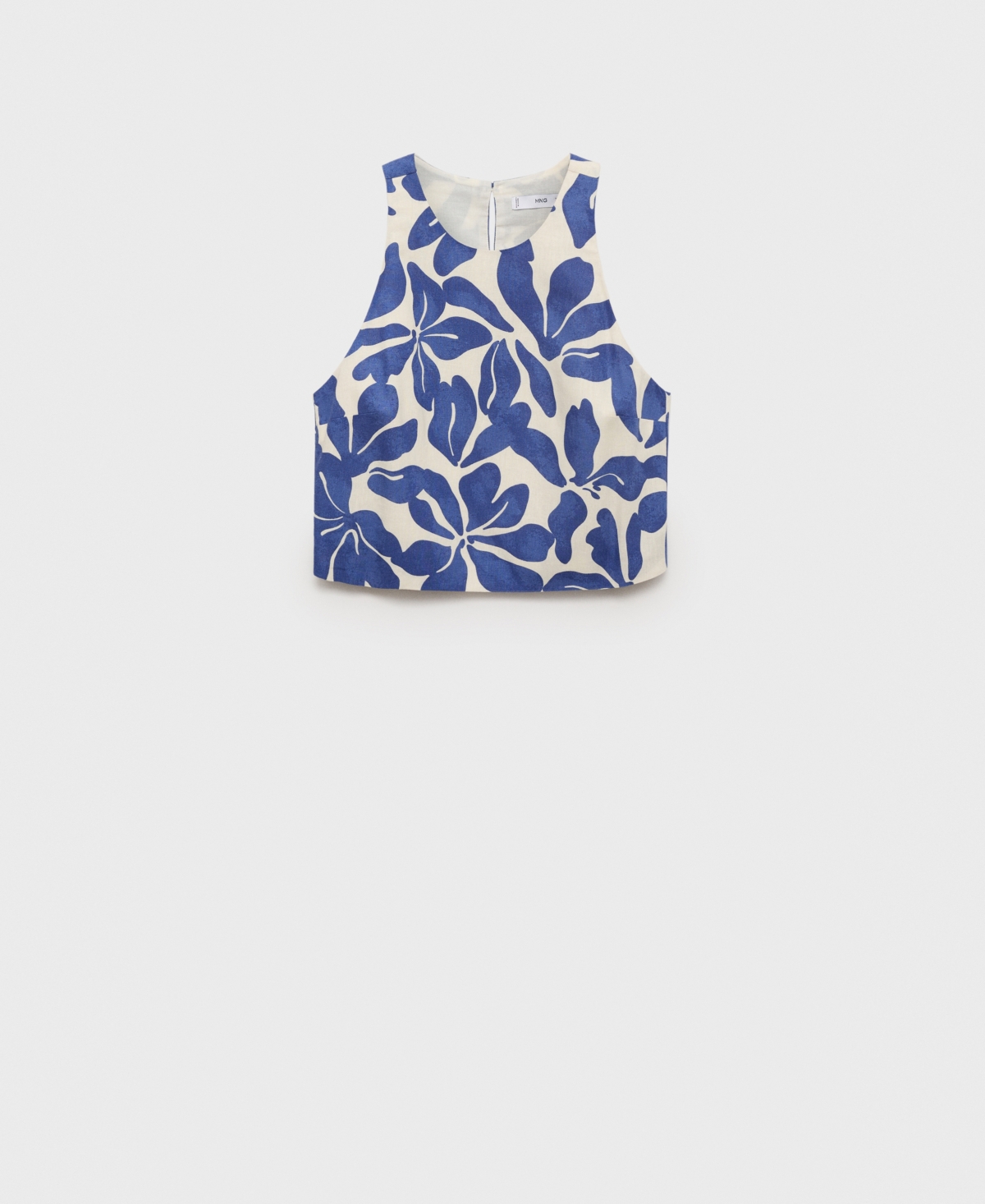 Click here for Mango Womens Printed Linen-Blend Top - Blue prices