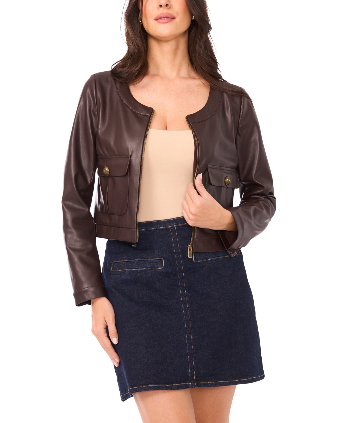 Click here for Vince Camuto Womens Faux-Leather Cropped Jacket -... prices