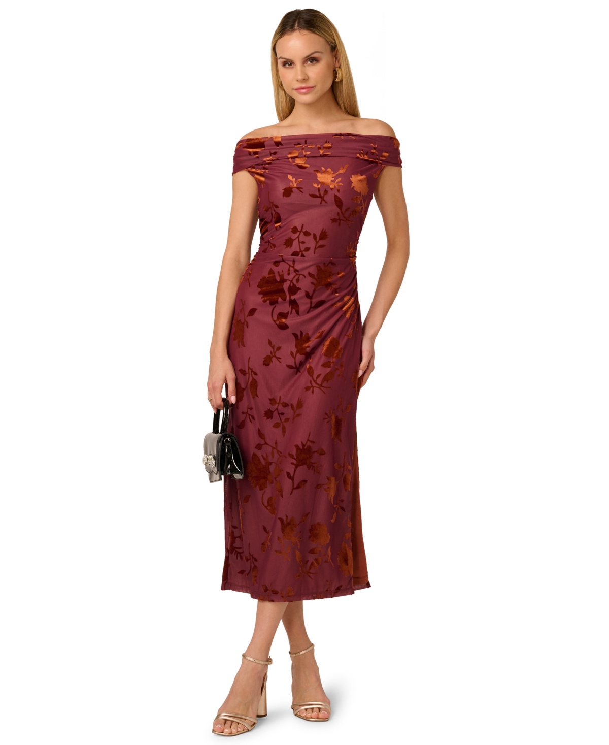 Click here for Adrianna Womens Burnout Velvet Midi Dress - Amber prices