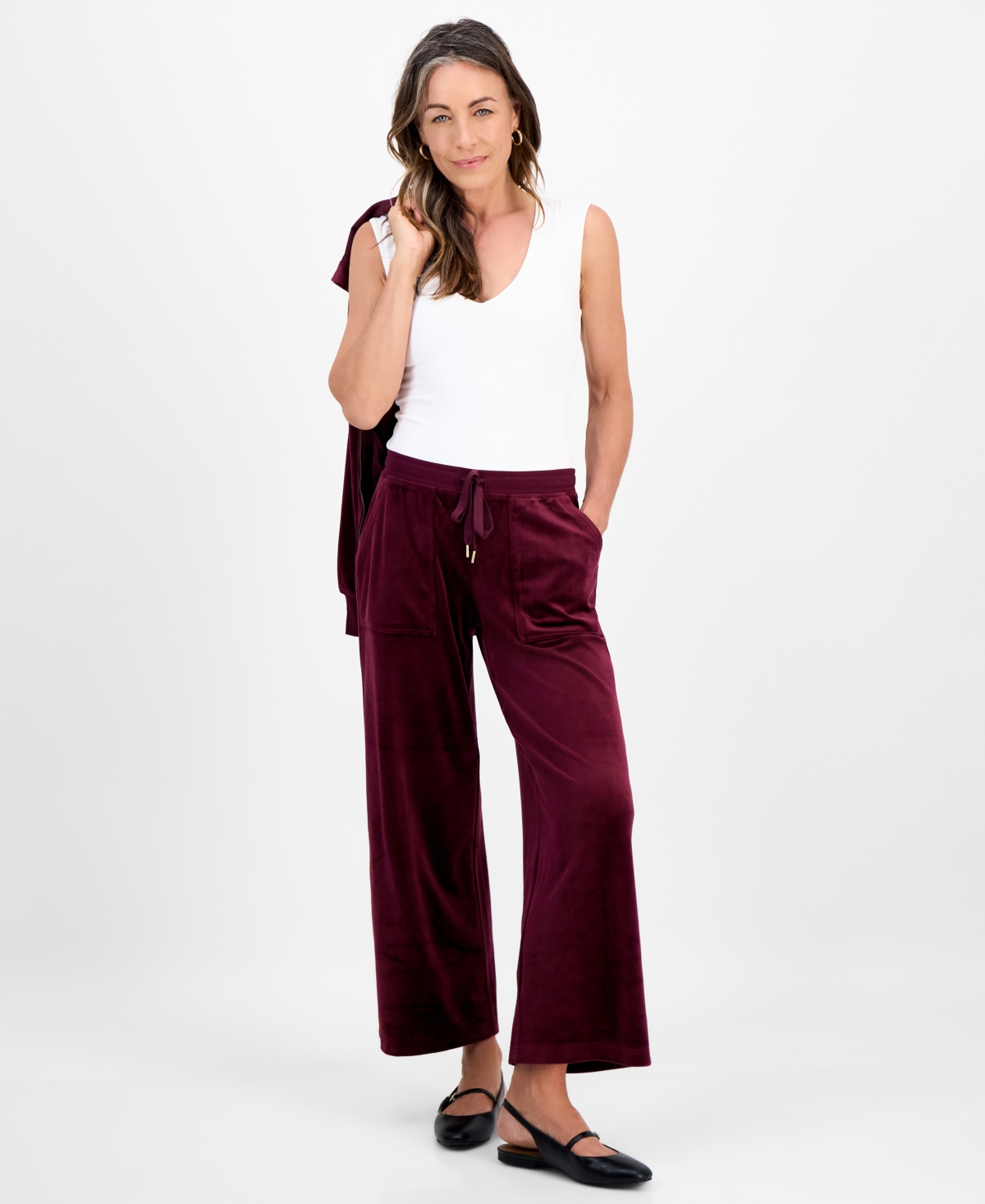 Click here for Style & Co Petite Pull-On Wide-Leg Velour Lounge P... prices