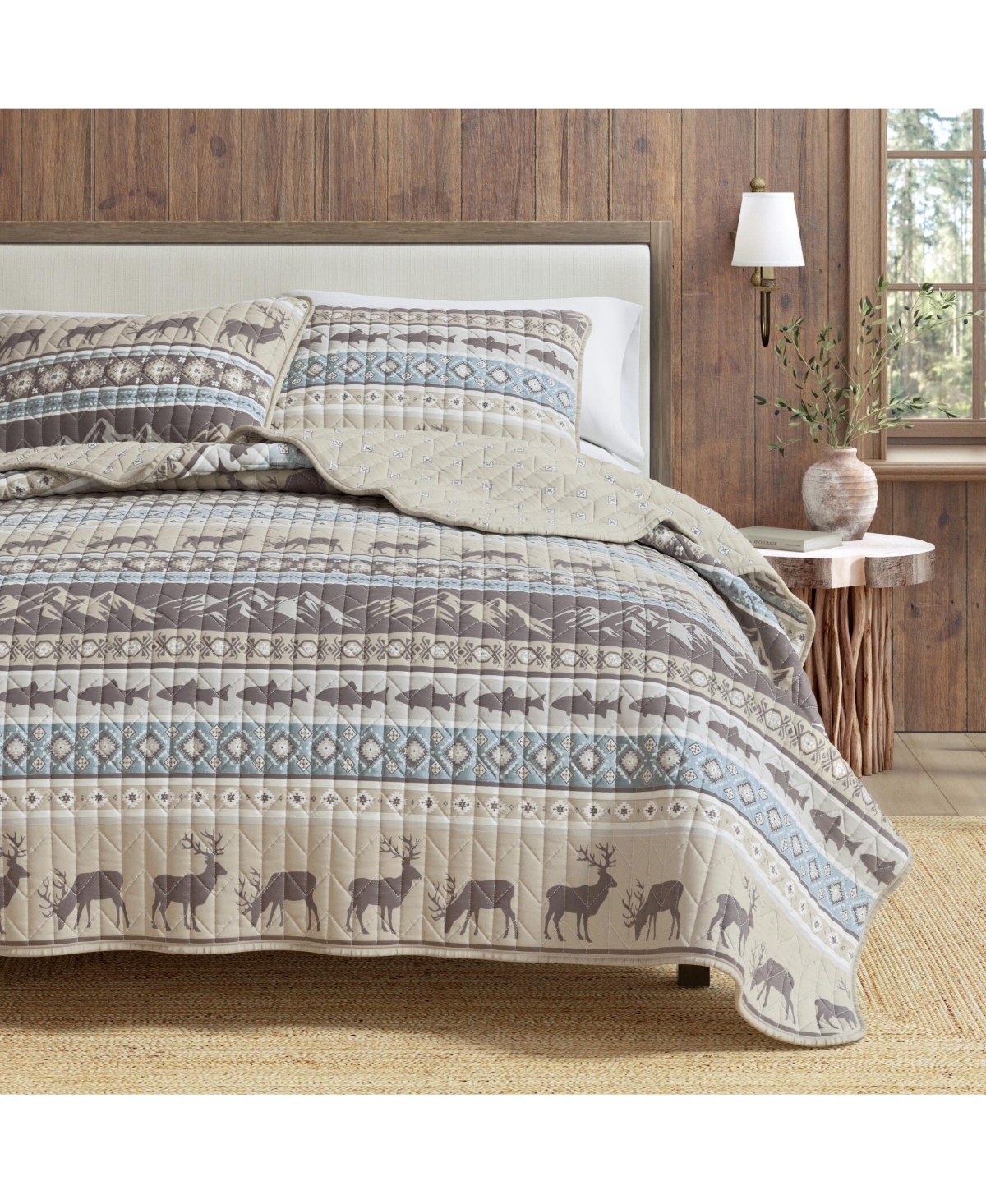 Click here for Linery & Co. Wildlife Stripe Microfiber Quilt Set... prices