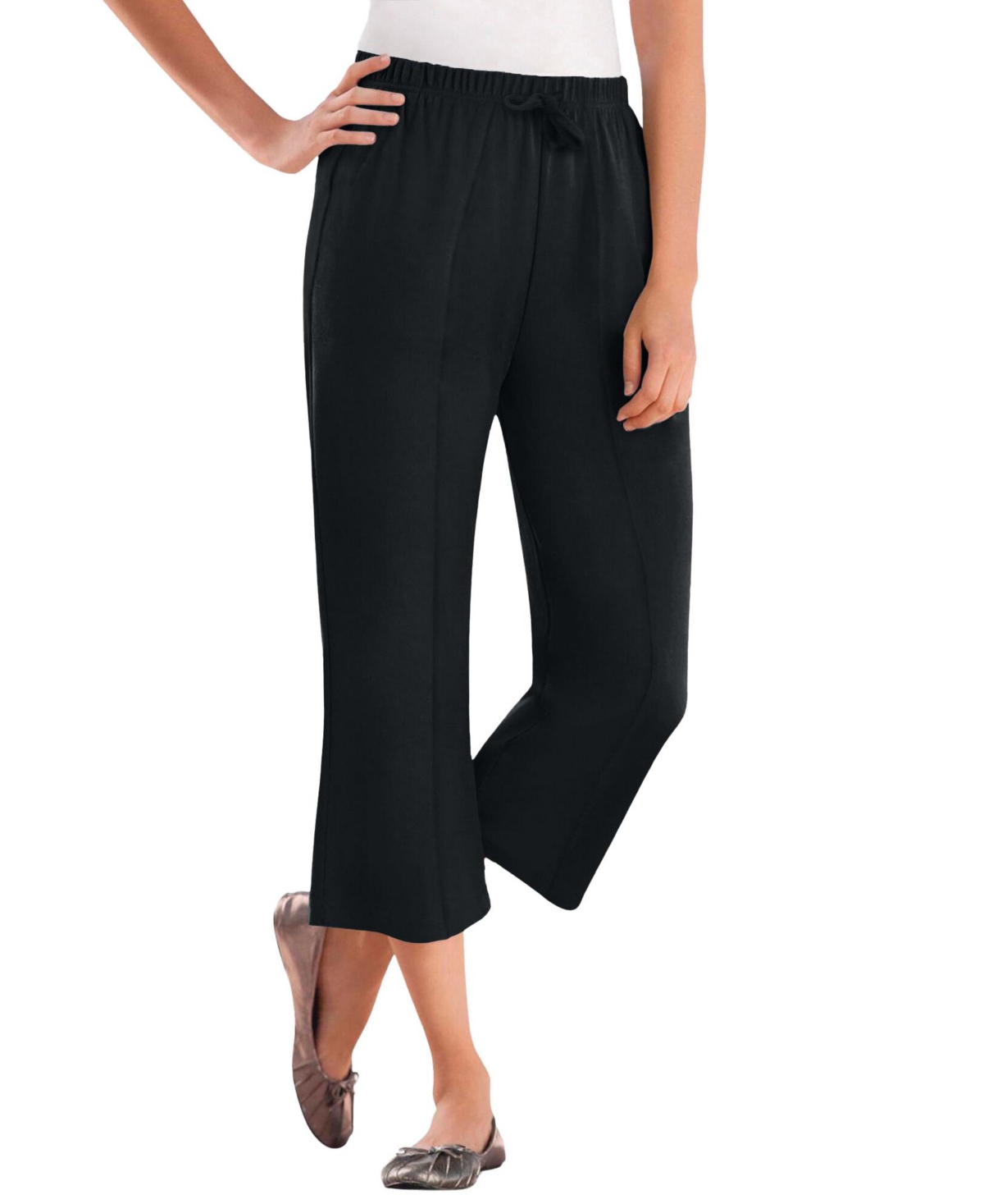 Click here for Woman Within Plus Size Easy Going Knit Capri - Bla... prices