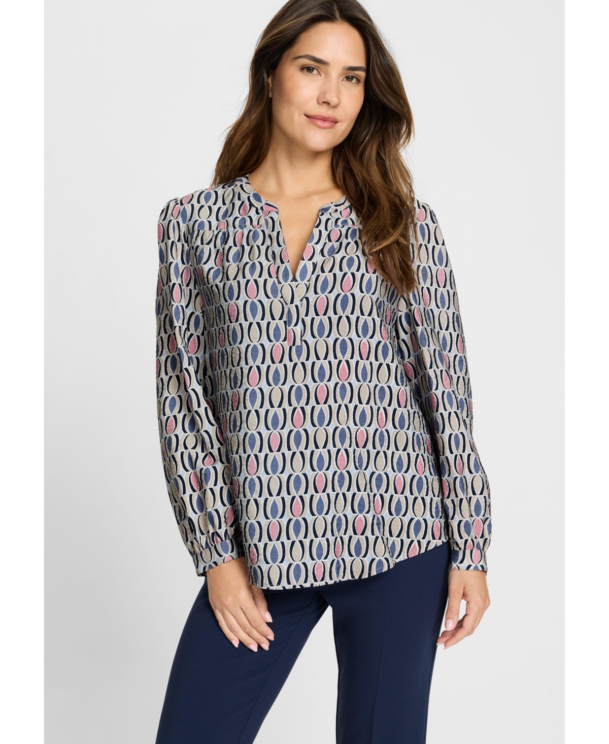 Click here for Olsen Retro Print Tunic Blouse - Vintage pink prices
