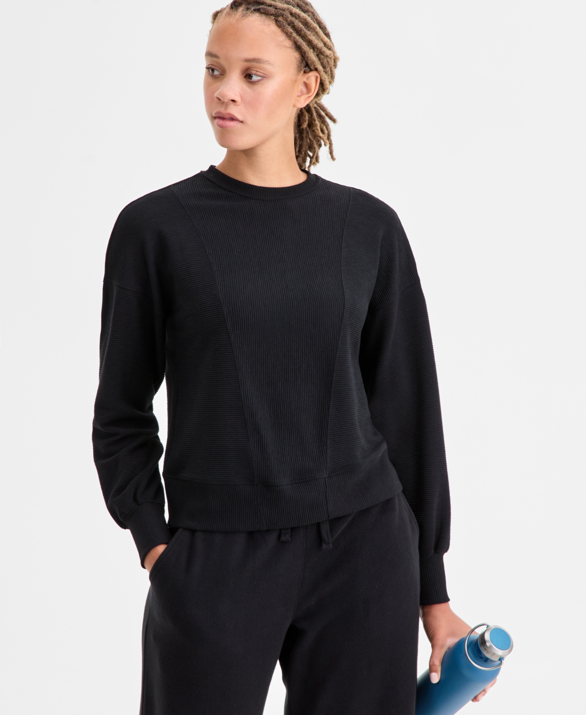 Click here for Id Ideology Womens Ribbed Knit Crewneck Sweatshirt... prices