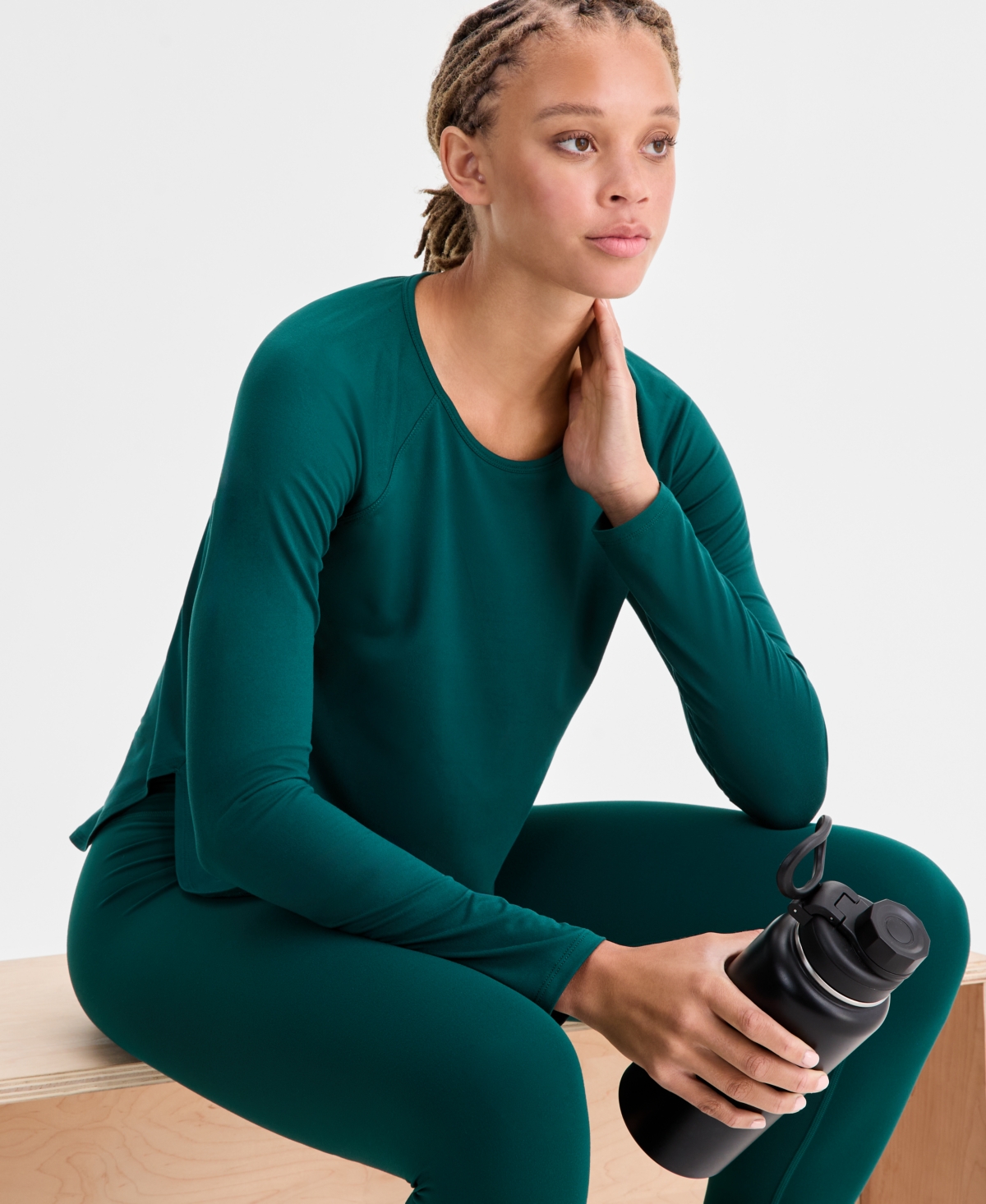 Id Ideology Womens Performance Long-Sleeve Top  Created for Macys - Green/olive