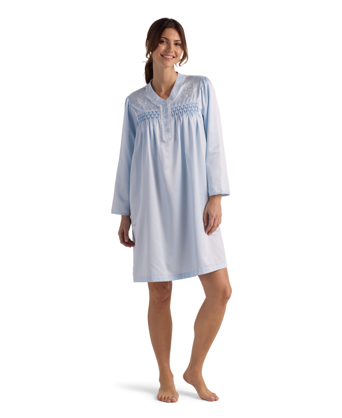 Click here for Miss Elaine Womens Long Sleeve Short Gown - Blue prices