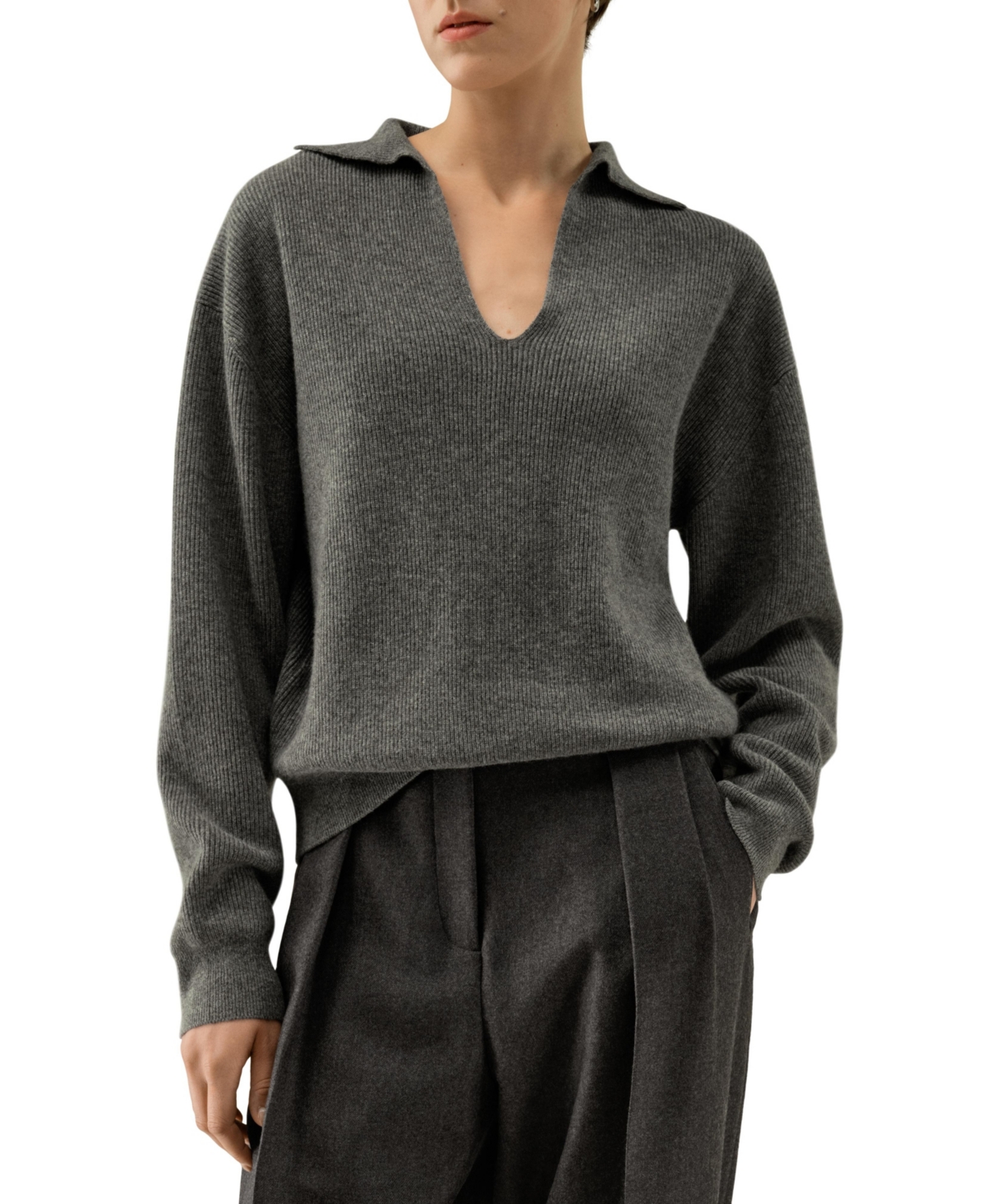 Click here for Lilysilk Womens Ribbed Cashmere Polo Sweater - Thu... prices