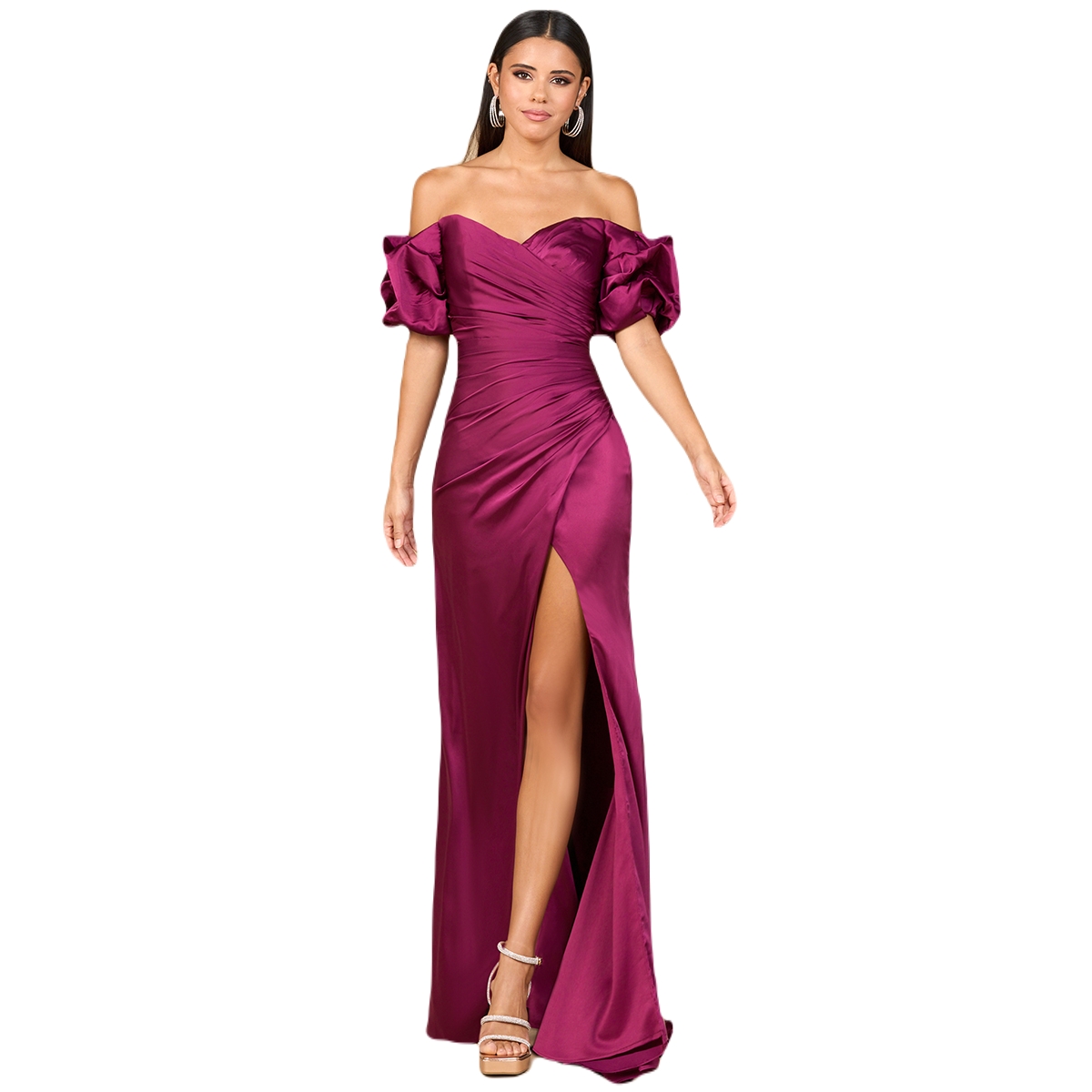 Click here for Lara Womens Off Shoulder Satin Dress with Slit - R... prices