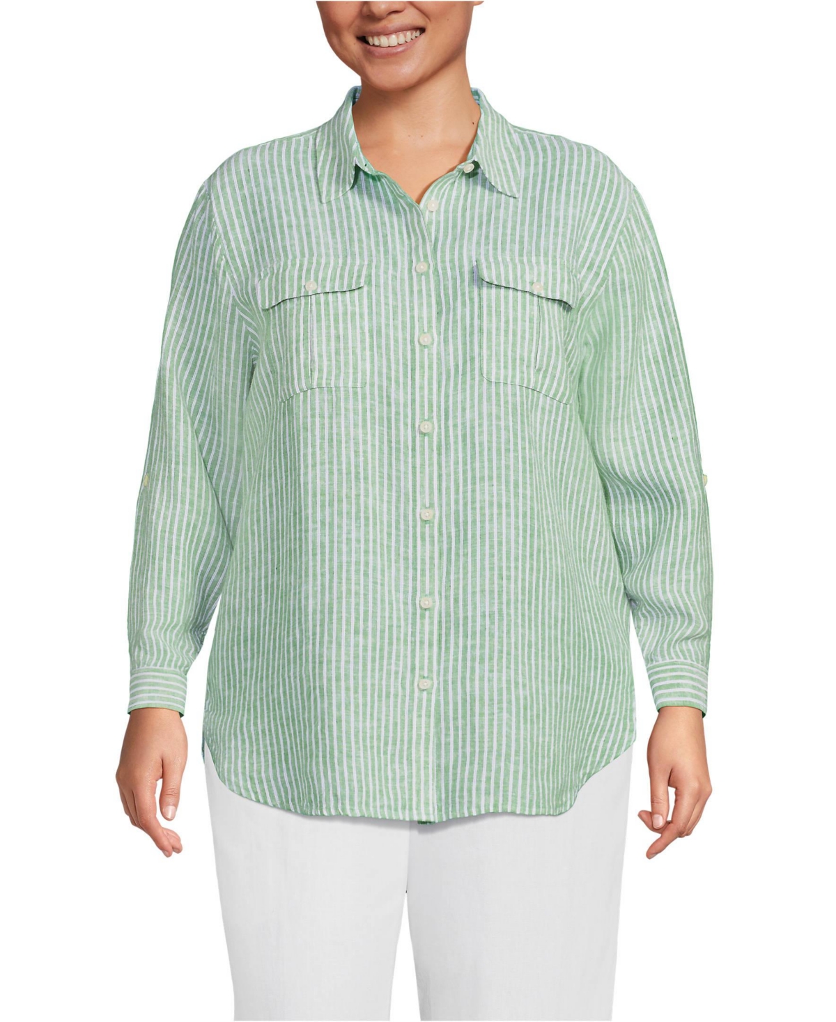 Click here for Lands End Plus Size Linen Roll Sleeve Relaxed Tuni... prices