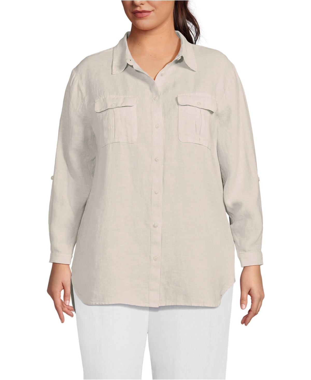 Click here for Lands End Plus Size Linen Roll Sleeve Relaxed Tuni... prices