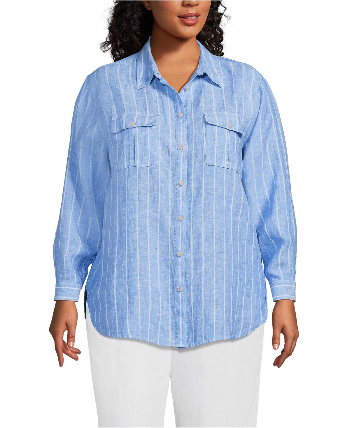 Click here for Lands End Plus Size Linen Roll Sleeve Relaxed Tuni... prices
