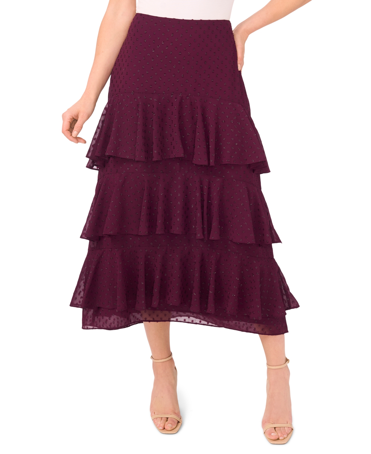 Click here for CeCe Womens Tiered Ruffle Flounce Midi Skirt - Pot... prices