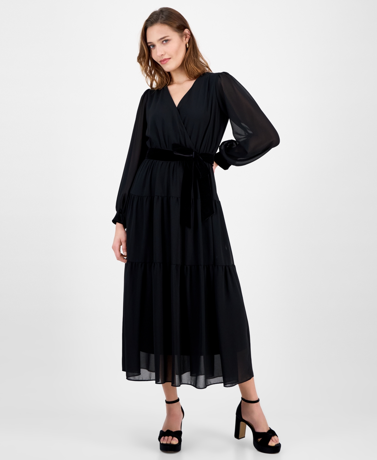 Click here for Robbie Bee Womens Surplice Tiered V-Neck Maxi Dres... prices