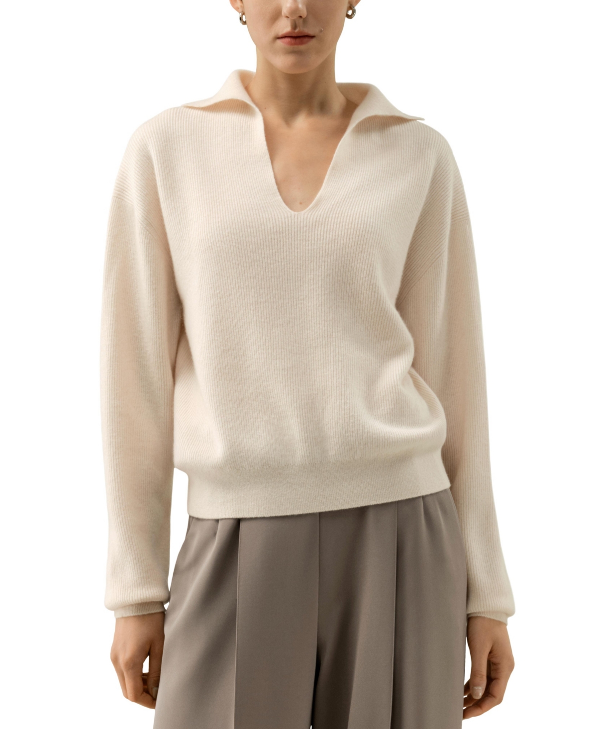 Click here for Lilysilk Womens Ribbed Cashmere Polo Sweater - Fea... prices
