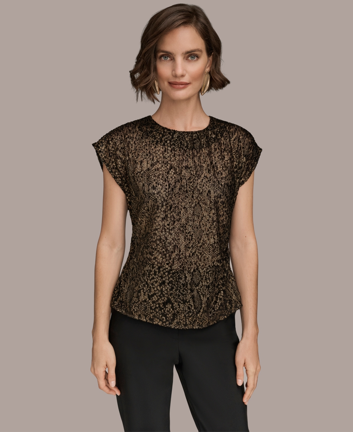 Click here for Donna Karan New York Womens Cap Sleeve Metallic Bu... prices