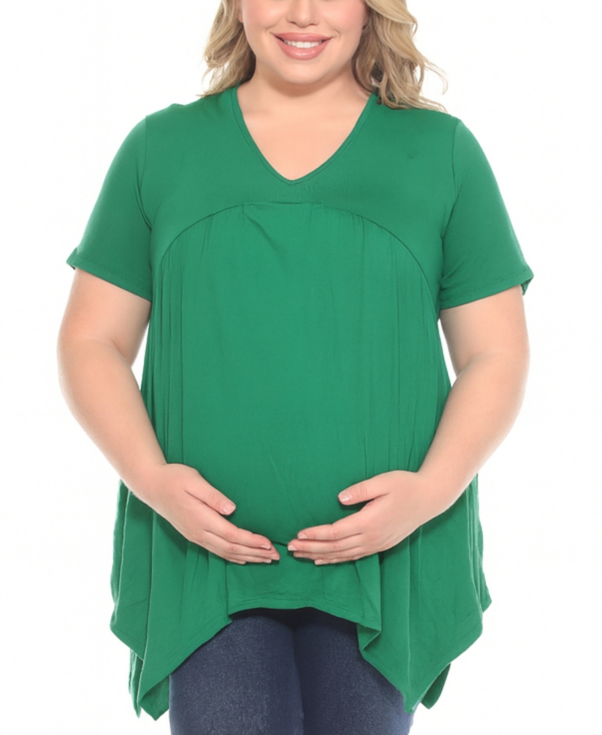 Click here for White Mark Plus Size Shirred Maternity Top - Green prices