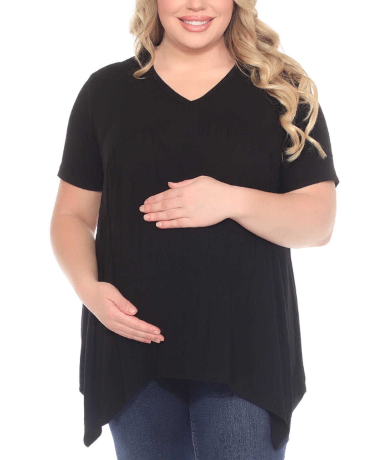 Click here for White Mark Plus Size Shirred Maternity Top - Black prices