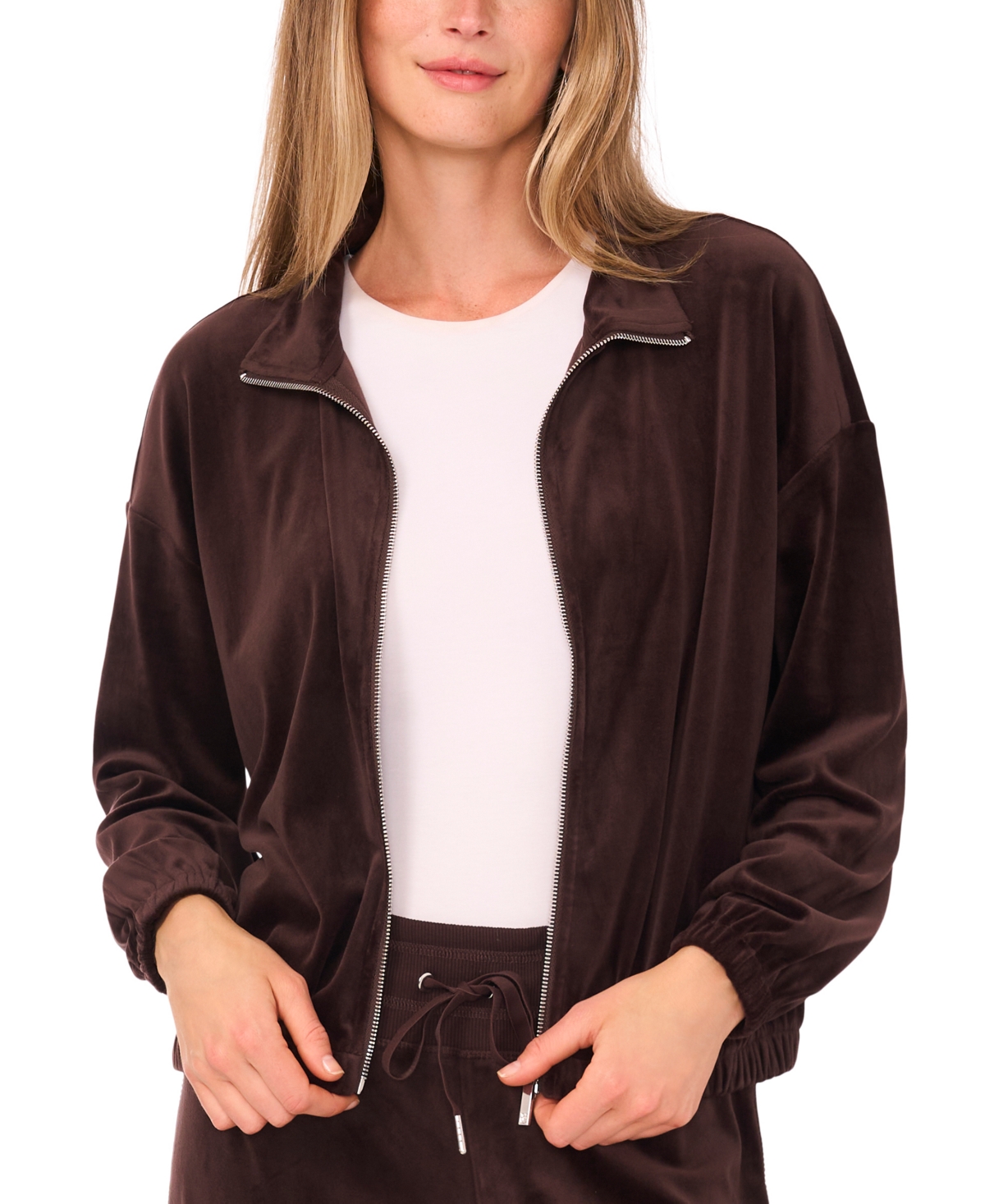 Click here for Vince Camuto Womens Velour Zip-Front Mock Neck Jac... prices