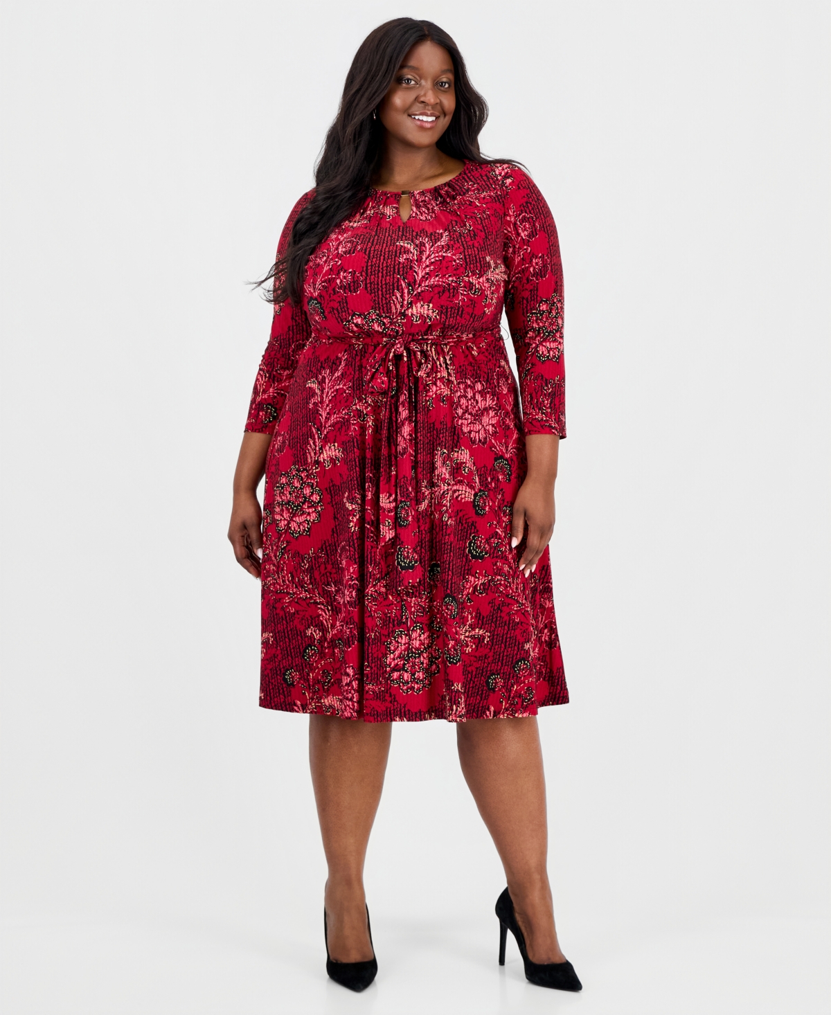 Click here for Kasper Plus Size Floral 3/4-Sleeve Fit & Flare Dre... prices