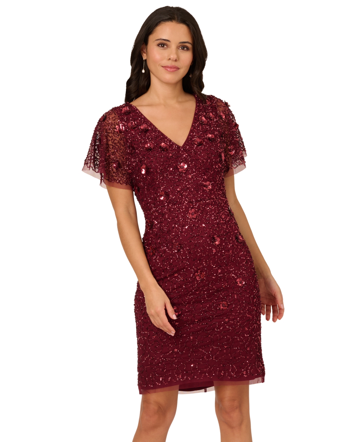 Click here for Adrianna Papell Womens Beaded Dolman Sleeve Sheath... prices