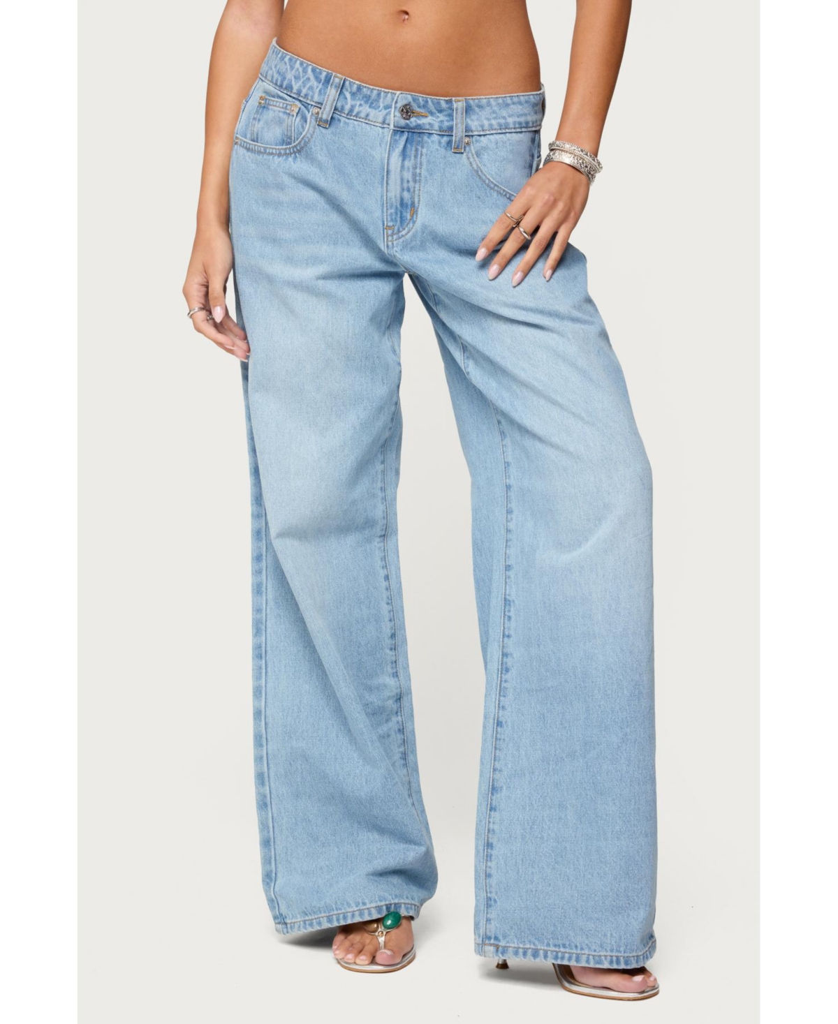 Click here for Edikted Womens Mirra Embroidered Flower Low Rise J... prices