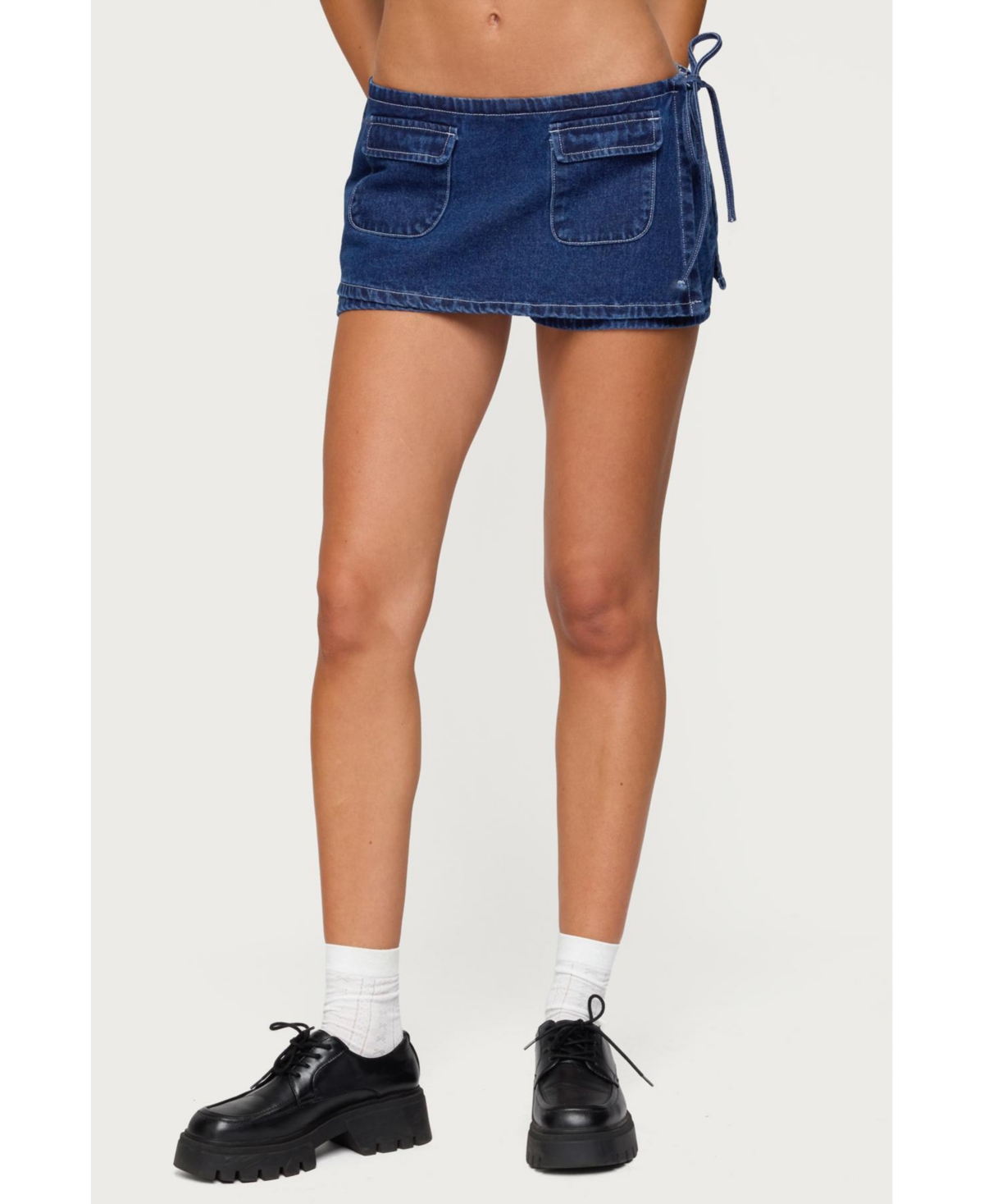 Click here for Edikted Womens Giselle Wrap Denim Mini Skort - Blu... prices