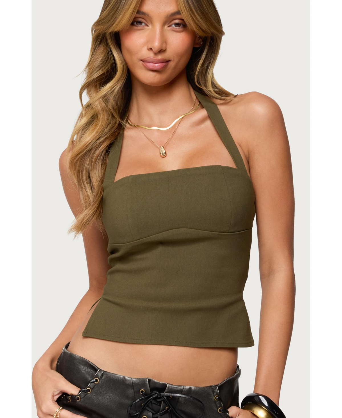 Click here for Edikted Womens Dara Halter Top - Olive prices