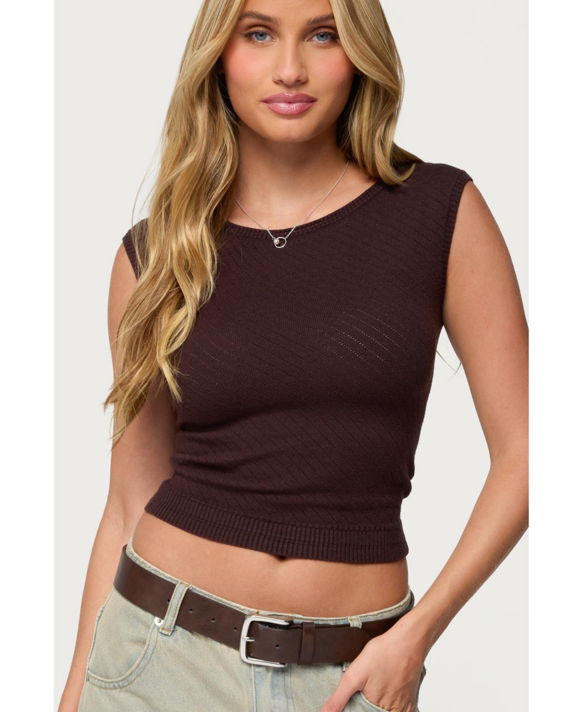 Click here for Edikted Womens Jarah Pointelle Knit Boat Neck Top... prices