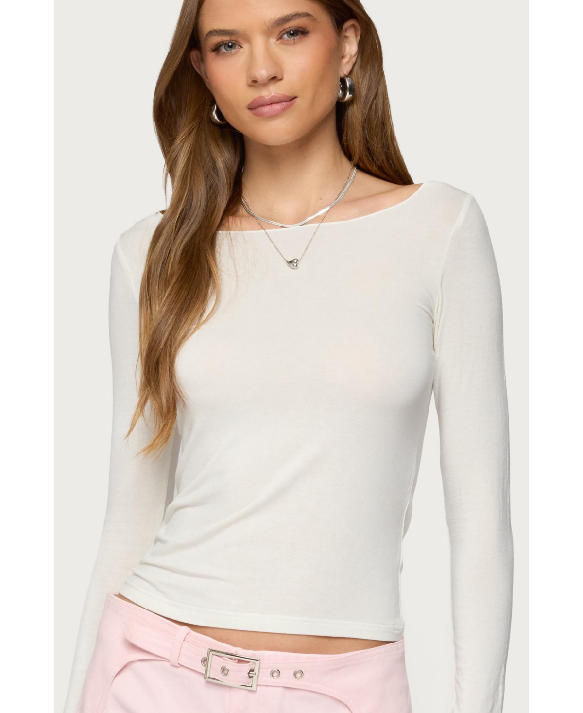 Click here for Edikted Womens Semi Sheer Long Sleeve Top - White prices
