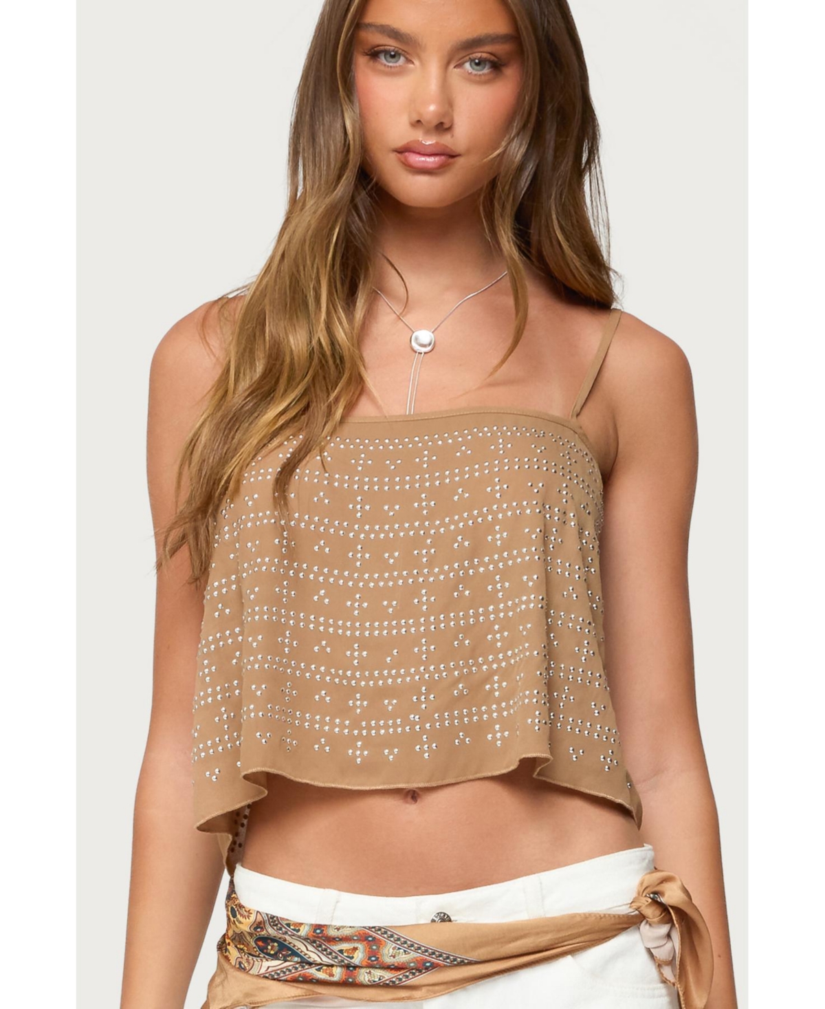 Edikted Womens Sunna Studded Top - Brown