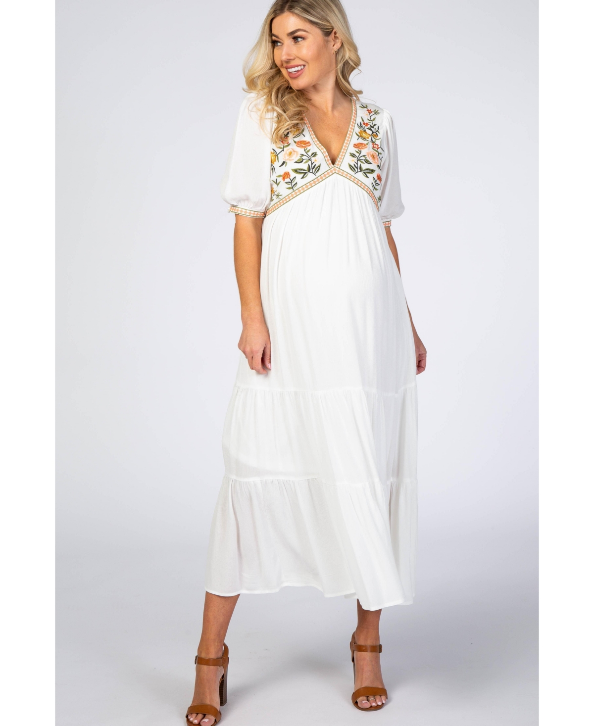 Click here for Pinkblush Ivory Floral Embroidered Maternity Midi... prices