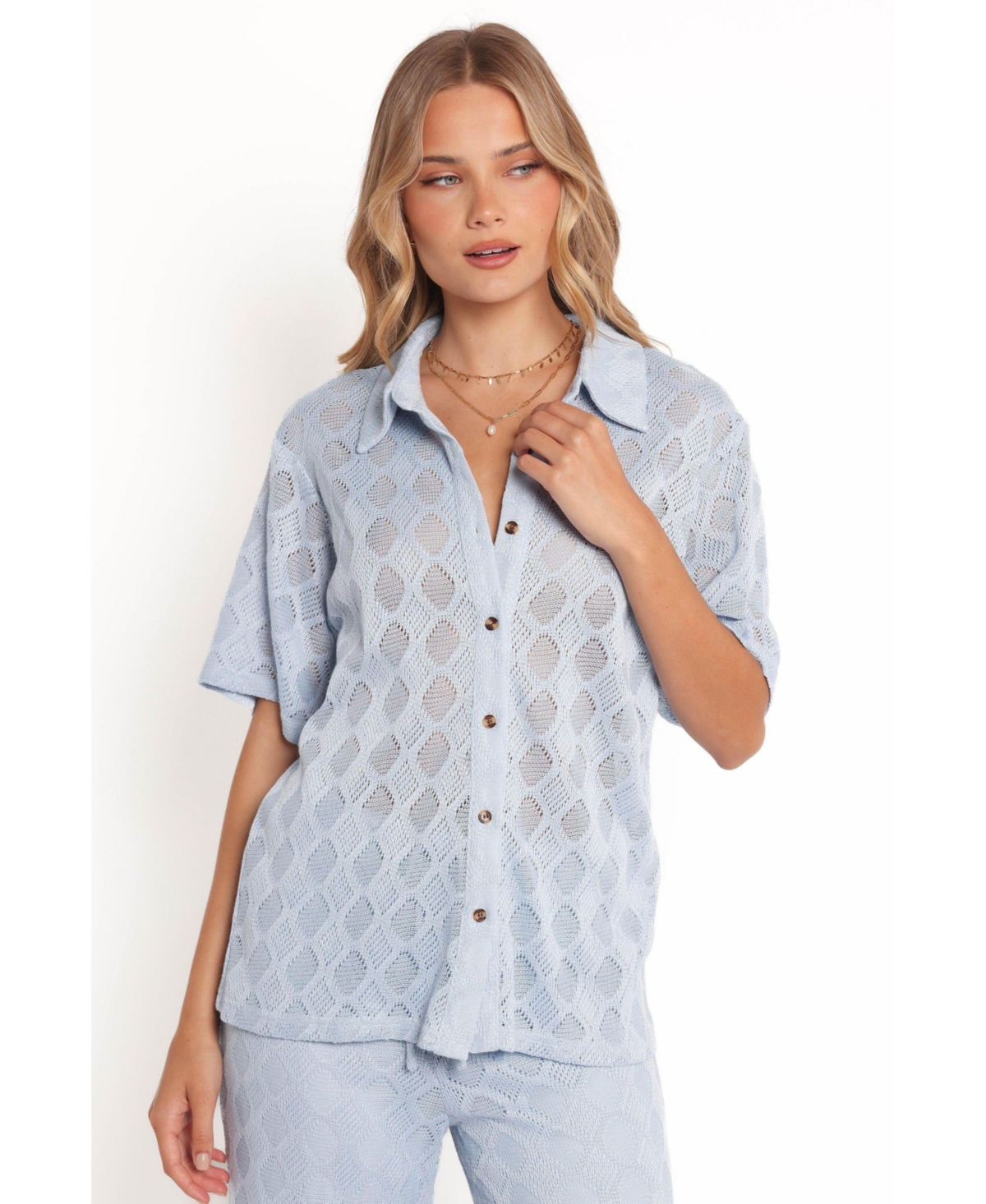 Click here for Petal and Pup Cora Knit Shirt - Blue prices