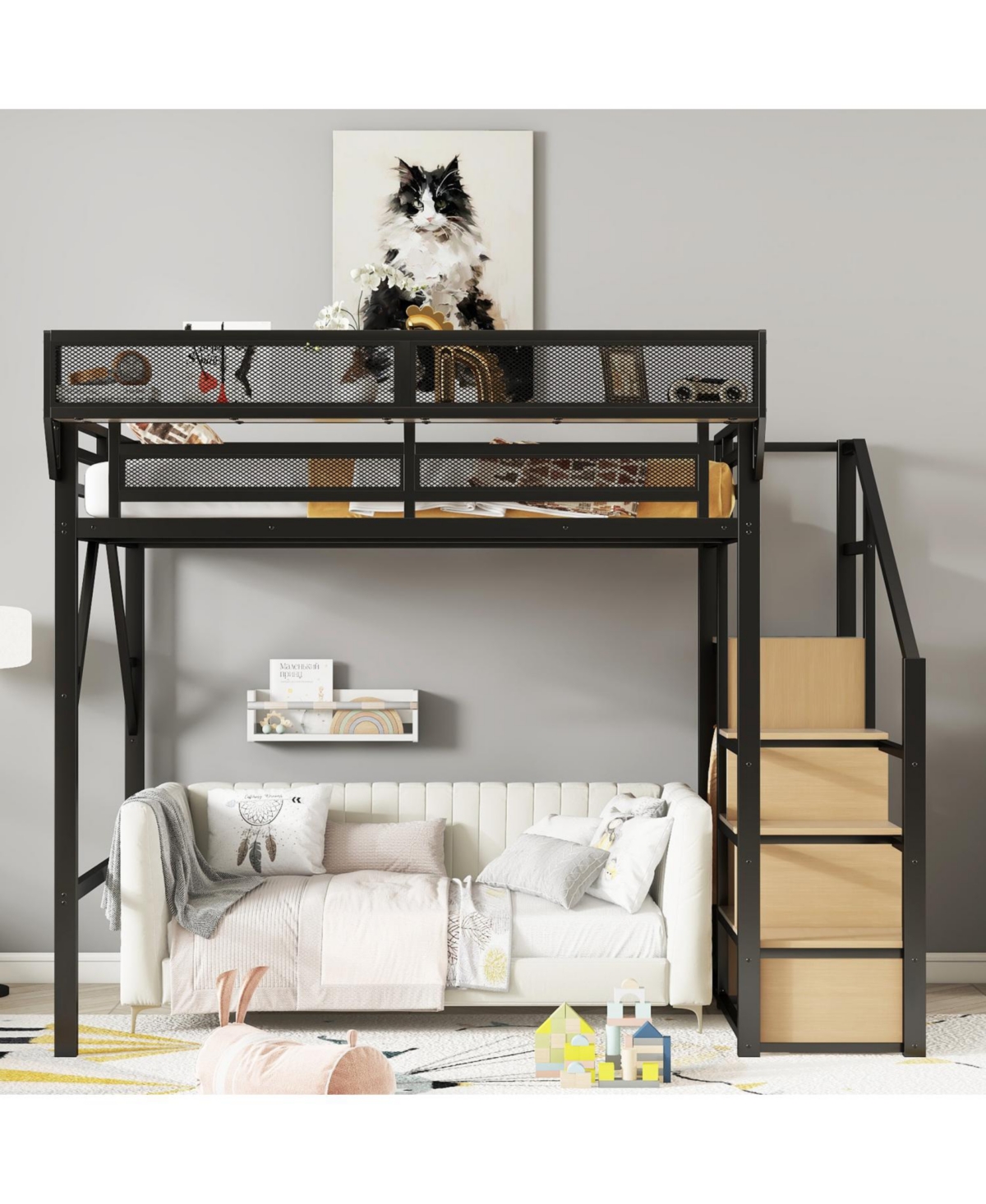 Click here for Streamdale Furniture Metal Full Loft Bed with Stai... prices