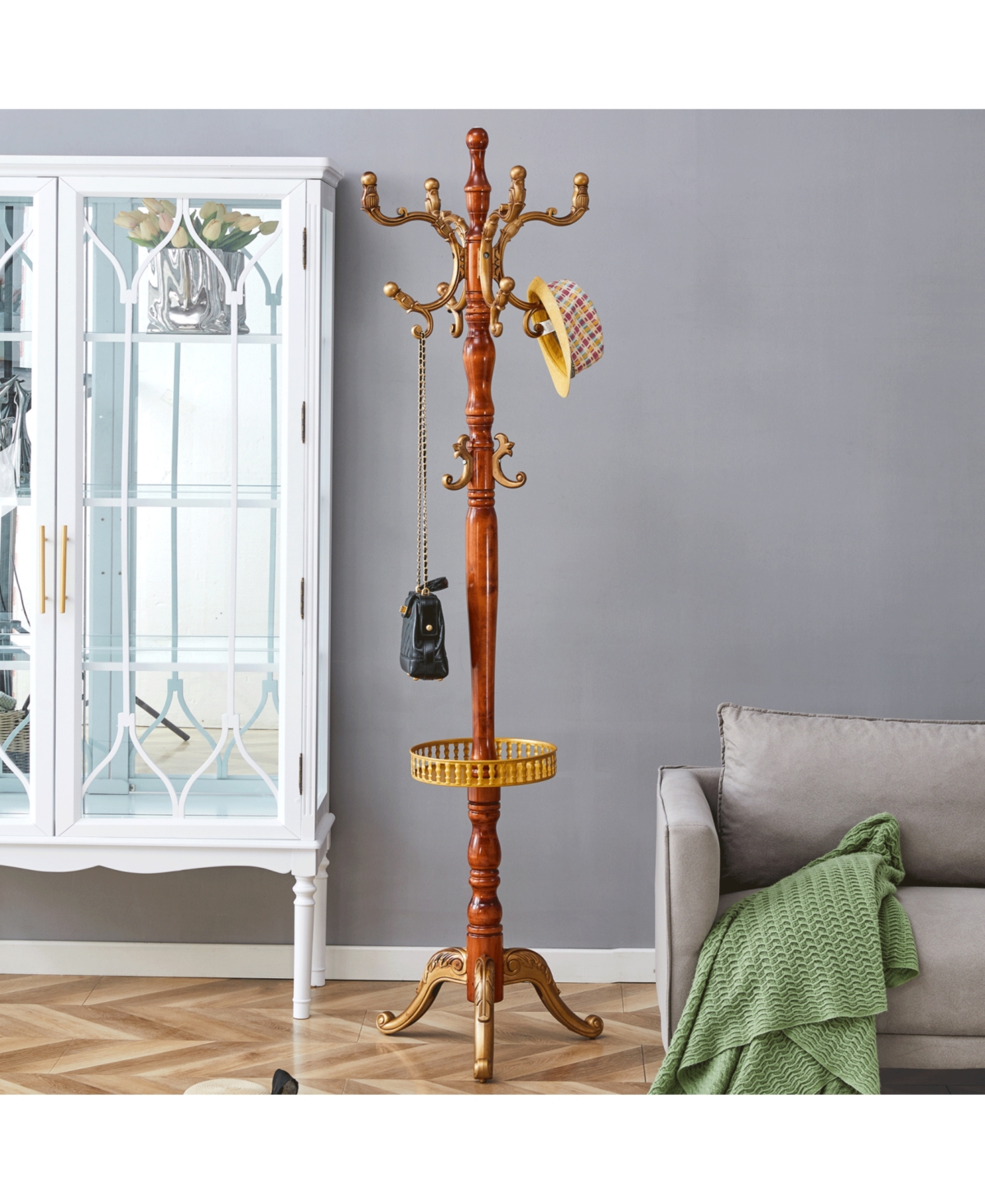 Click here for Streamdale Crabapple Wood Coat Rack w/ Key Tray (W... prices