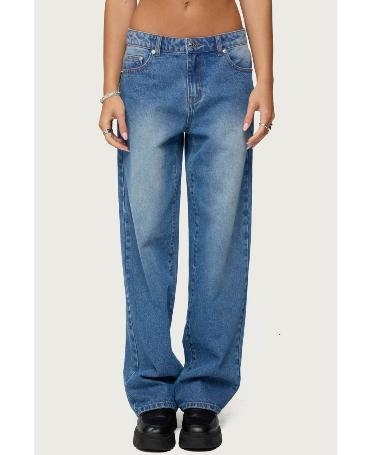 Click here for Edikted Womens Rorie Mid Rise Straight Leg Jeans -... prices