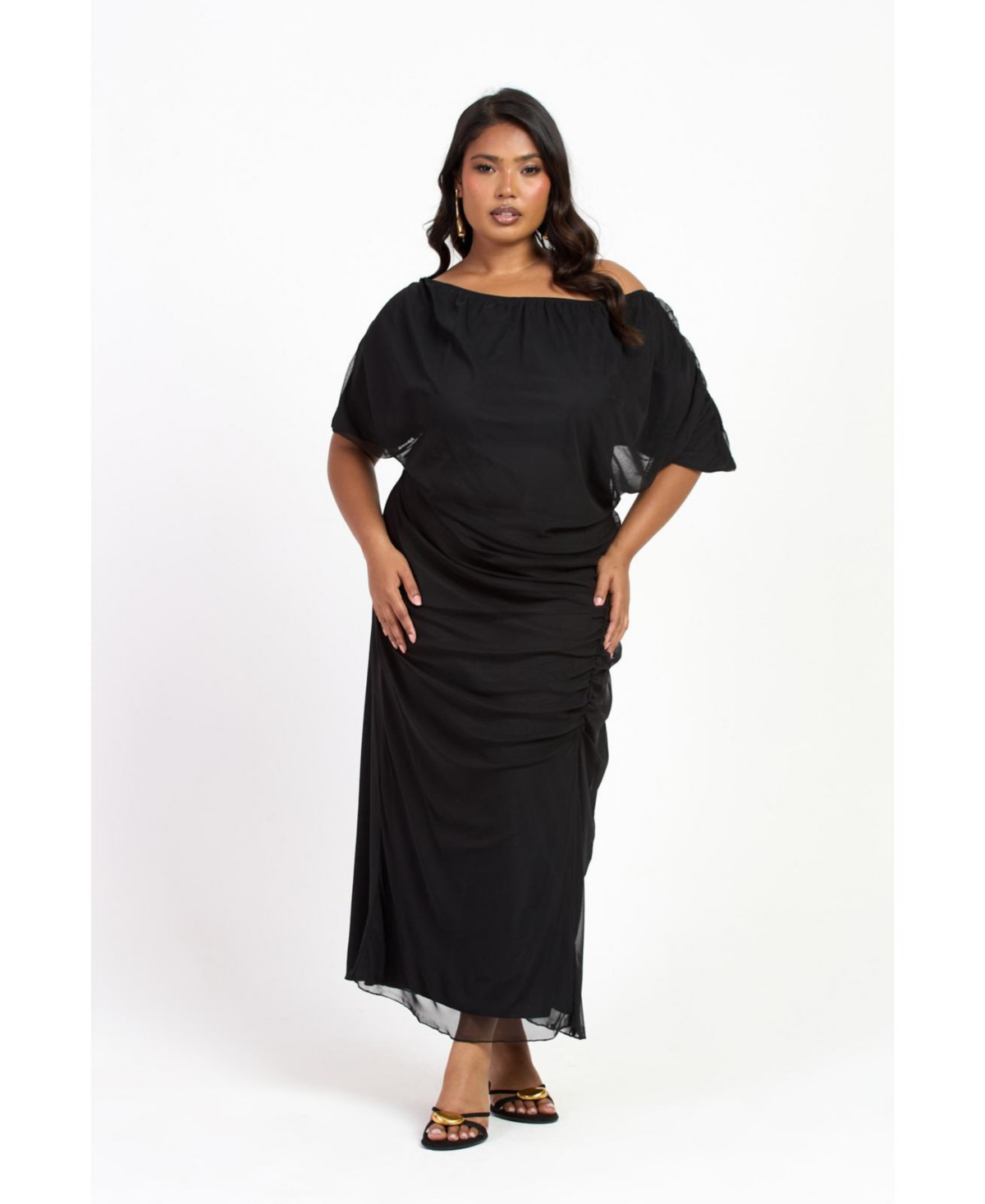 Click here for Fashion-szn Curve Womens Drop Shoulder Ruched Mesh... prices