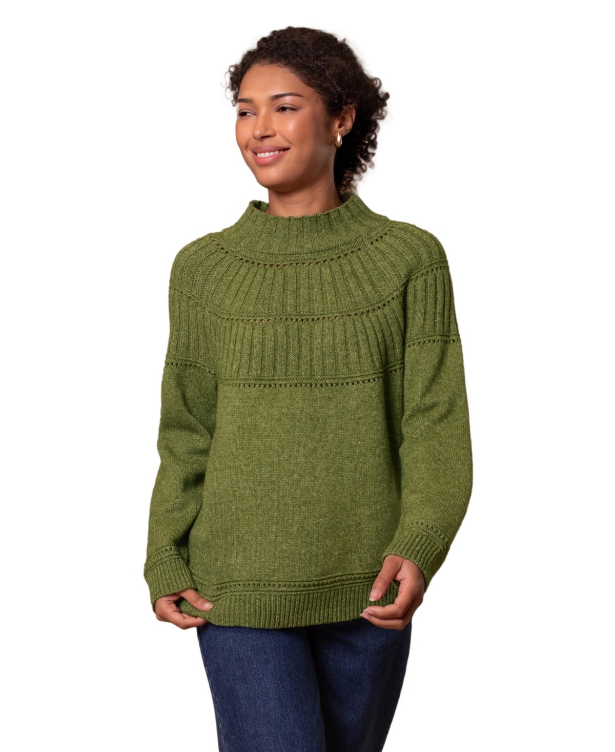 Click here for Celtic & Co. Womens Textured Yoke Sweater - Moss prices