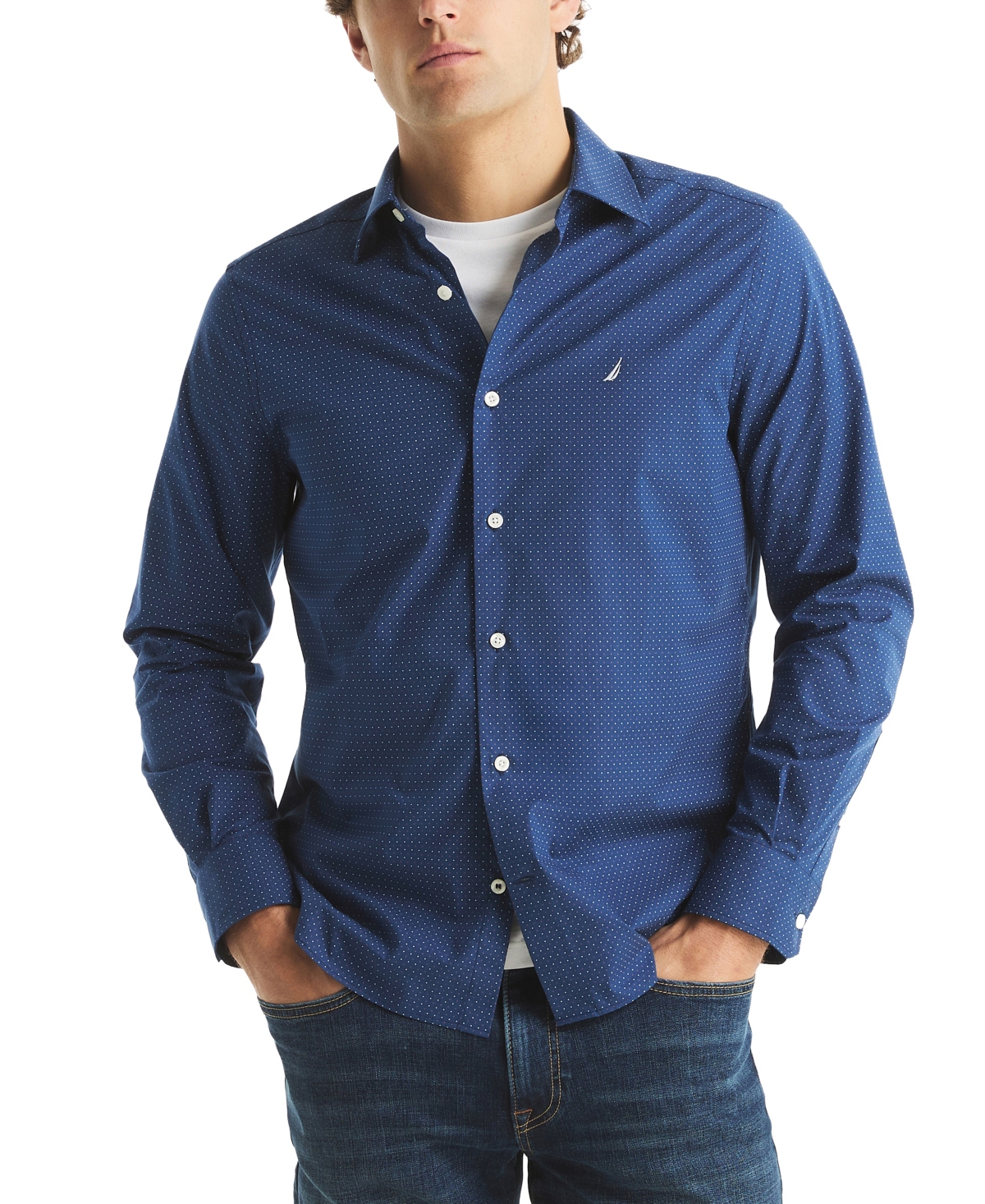 Click here for Nautica Mens Long-Sleeve Printed Shirt - Estate Bl... prices