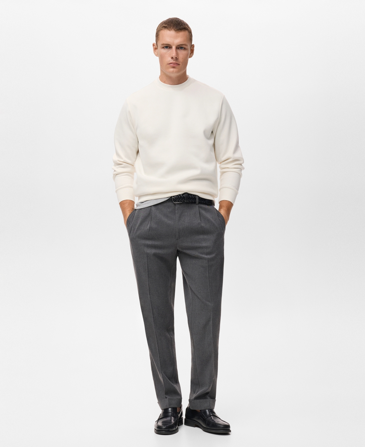 Click here for Mango Mens Regular-Fit Cotton Sweatshirt - White prices