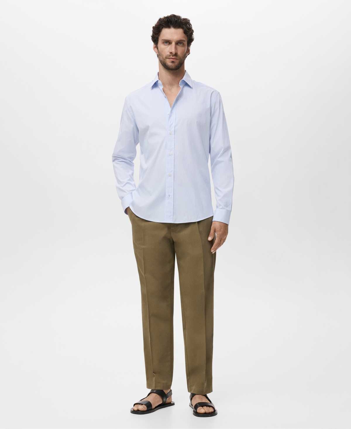 Click here for Mango Mens Regular Fit Striped Cotton Shirt - Whit... prices