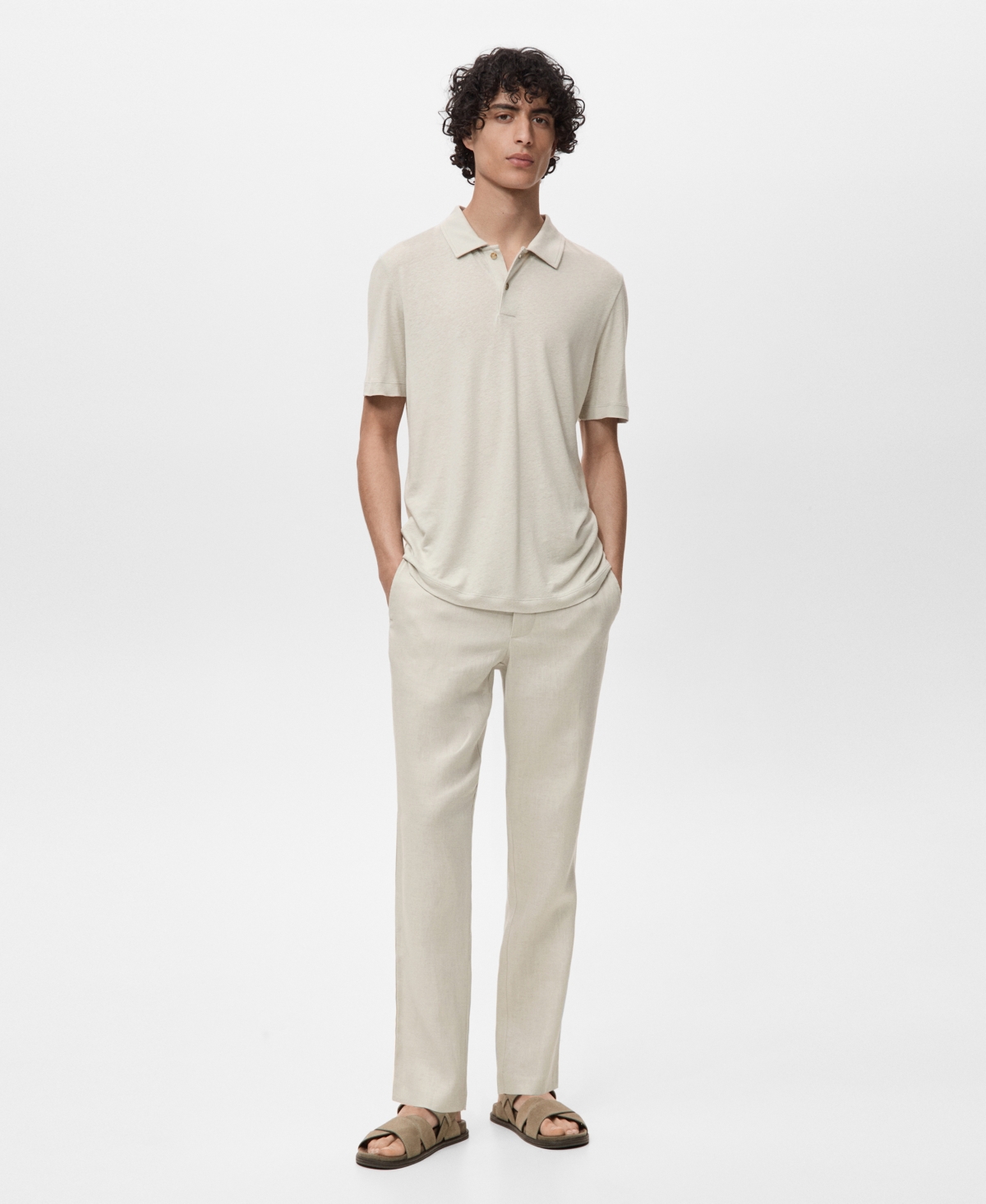Click here for Mango Mens Linen Blend Slim Fit Polo Shirt - Ice G... prices