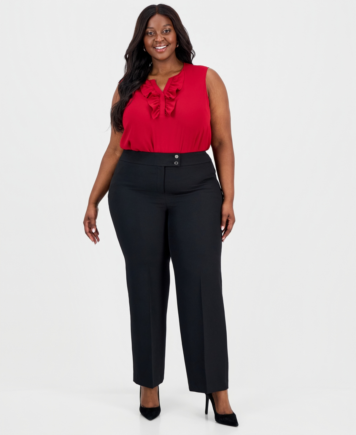 Click here for Kasper Plus Size High-Rise Wide-Leg Pants - Black prices