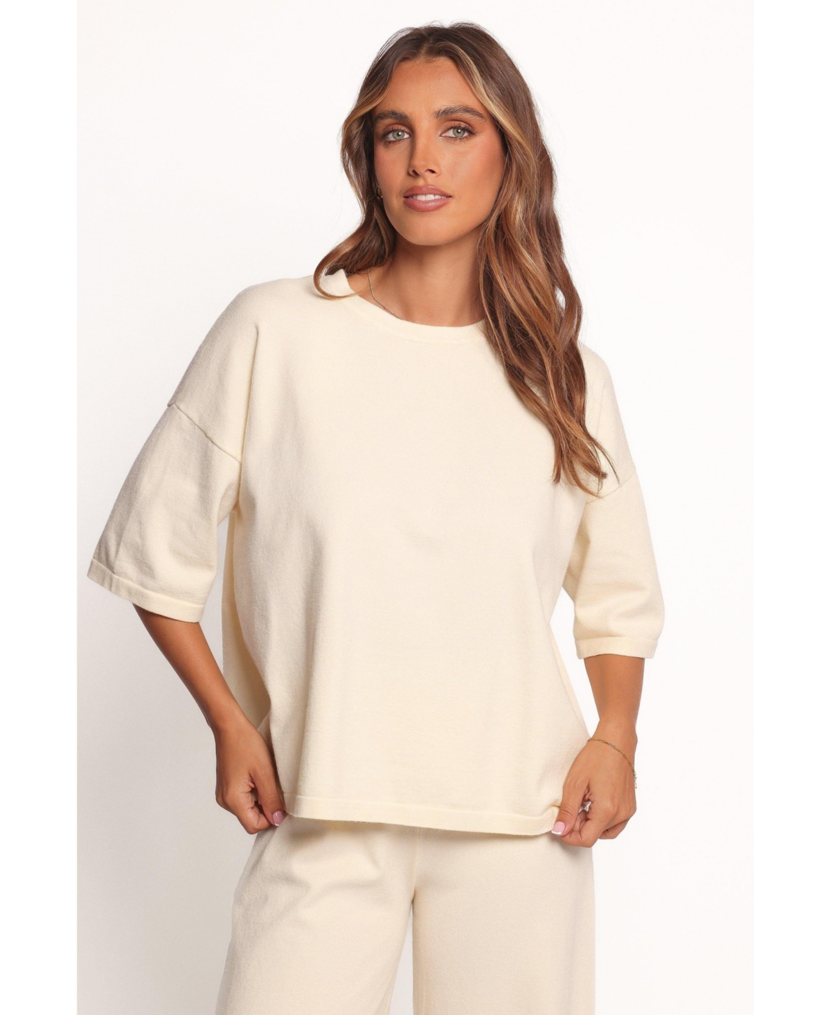 Click here for Petal and Pup Womens Ash Knitted T-Shirt - White -... prices