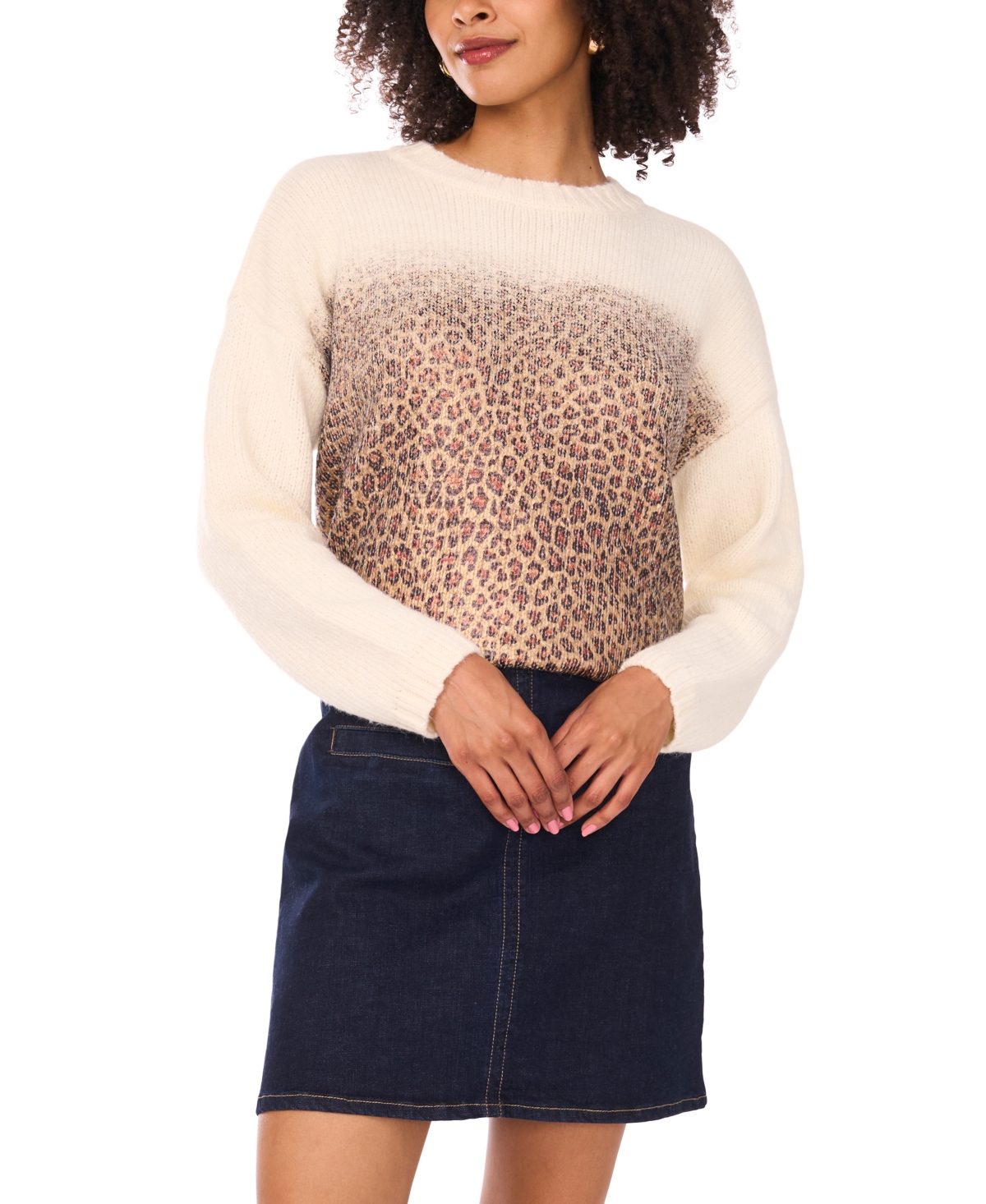 Click here for Vince Camuto Womens Animal-Print Crewneck Long Sle... prices
