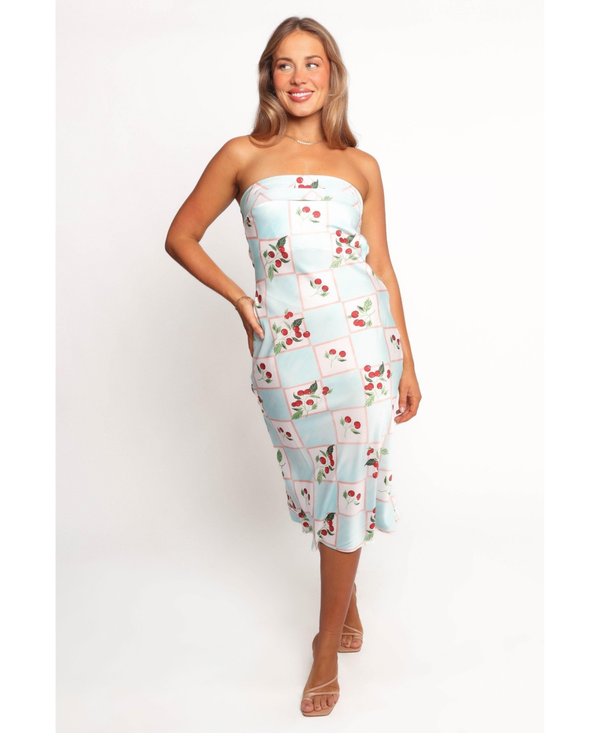 Petal and Pup Womens Benton Strapless Midi Dress - Cherry print