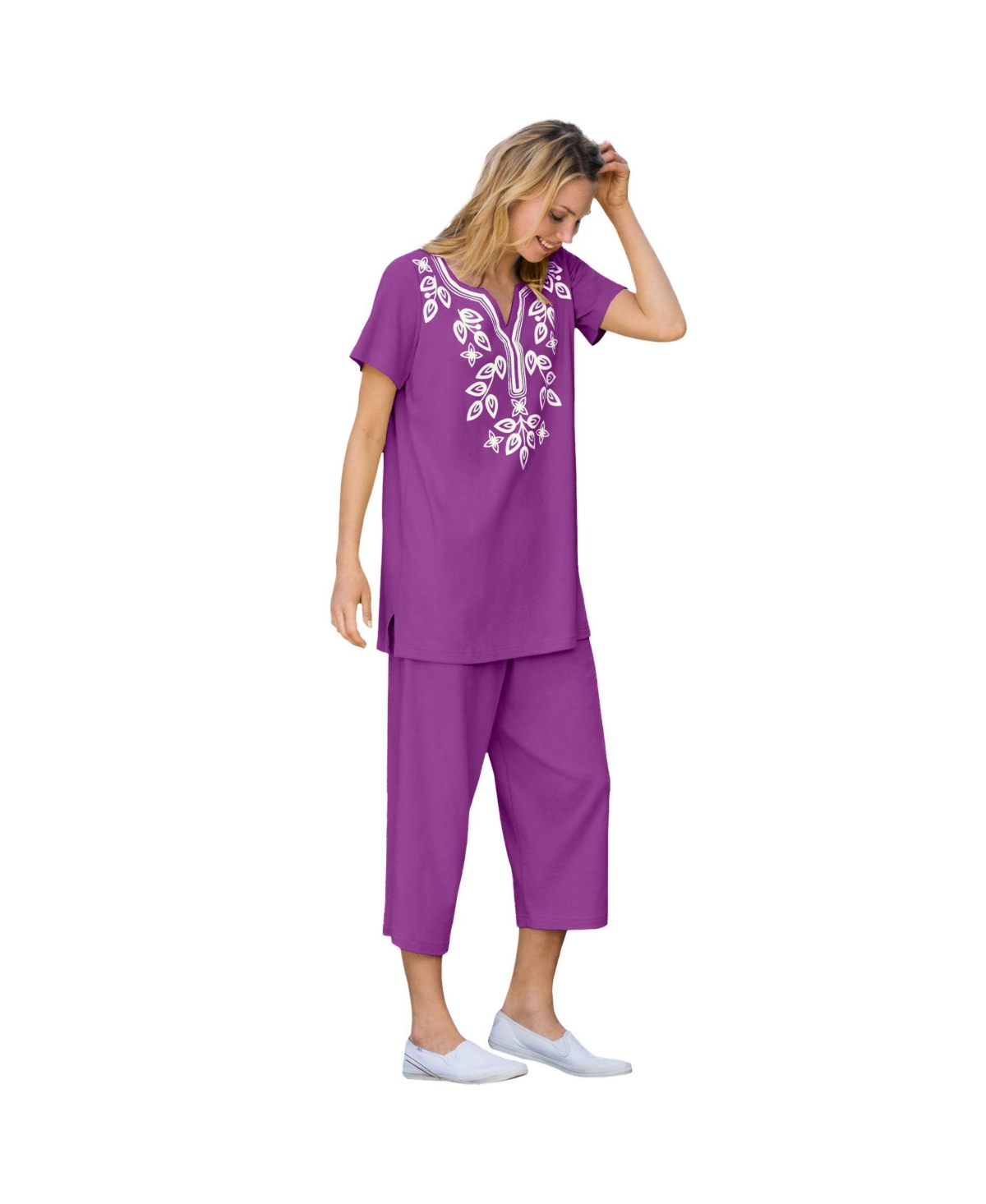 Click here for Woman Within Plus Size Printed Tunic And Capri Set... prices