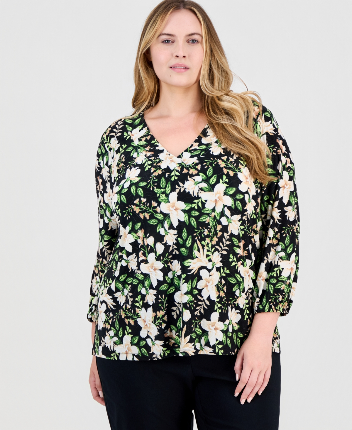 Click here for Jm Collection Plus Size Printed V-Neck Jacquard To... prices