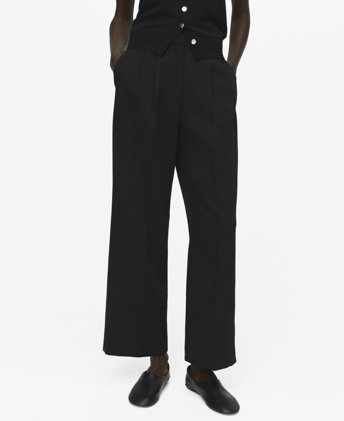 Click here for Mango Womens Straight-Fit Pleated Pants - Black prices
