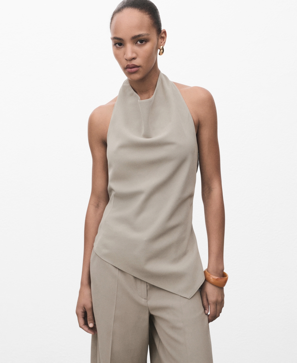 Click here for Mango Womens Asymmetrical Open-Back Top - Gray prices