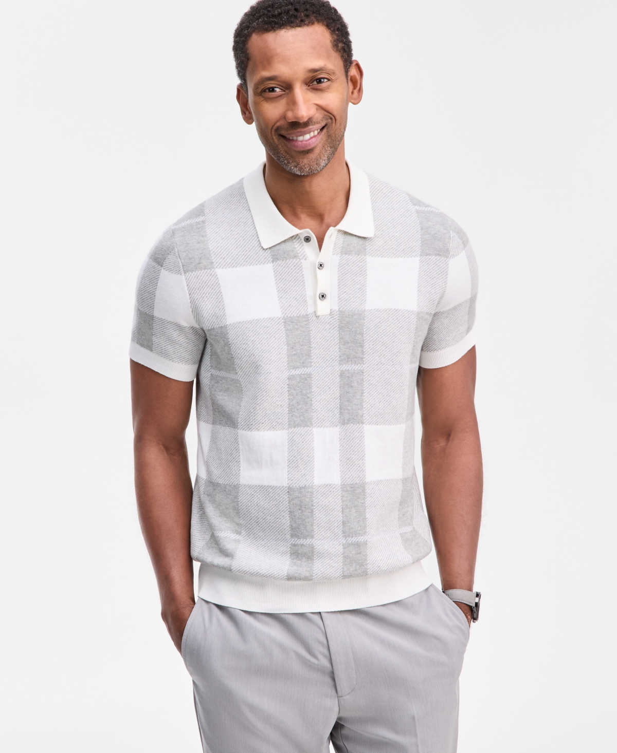 Click here for Club Room Mens Cotton Plaid Short-Sleeve Polo Swea... prices